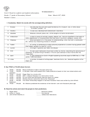 Fillable Online WORKSHEET 2 Unit 0 Read for explicit and implicit ...