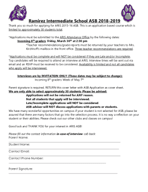 Fillable Online ASB Program at Ramirez - Dr. Augustine Ramirez ...