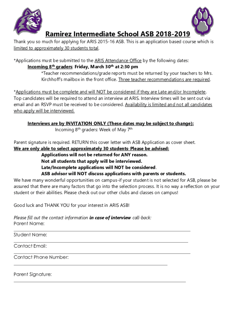 Fillable Online ASB Program at Ramirez - Dr. Augustine Ramirez ...