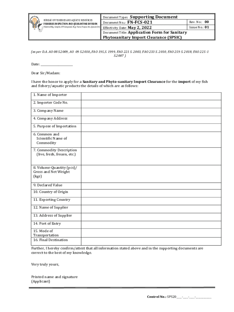 Fillable Online Phytosanitary Import Clearance (SPSIC) Fax Email Print ...