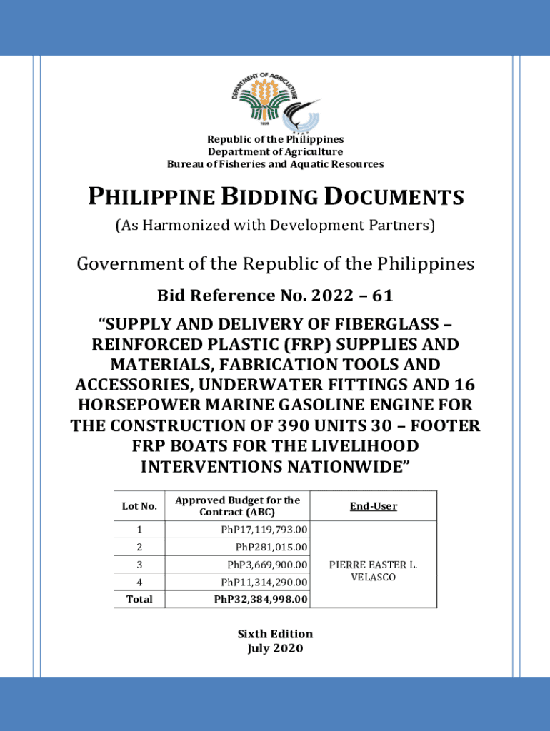 Fillable Online PHILIPPINE BIDDING DOCUMENTS - BFAR - Department of ...