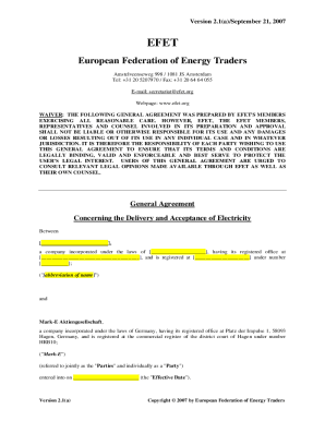 Fillable Online EFET - European Federation of Energy Traders Fax Email ...