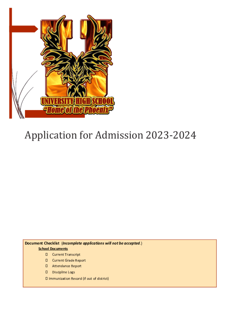 Fillable Online Application for Admission 2023-2024 Fax Email Print ...