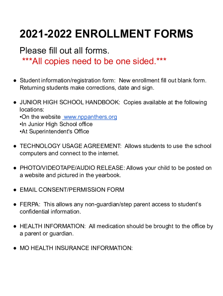 Fillable Online 2021-2022 ENROLLMENT FORMS Fax Email Print - pdfFiller