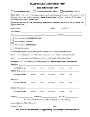 Fillable Online transportation registration form 2019-2020 school year ...