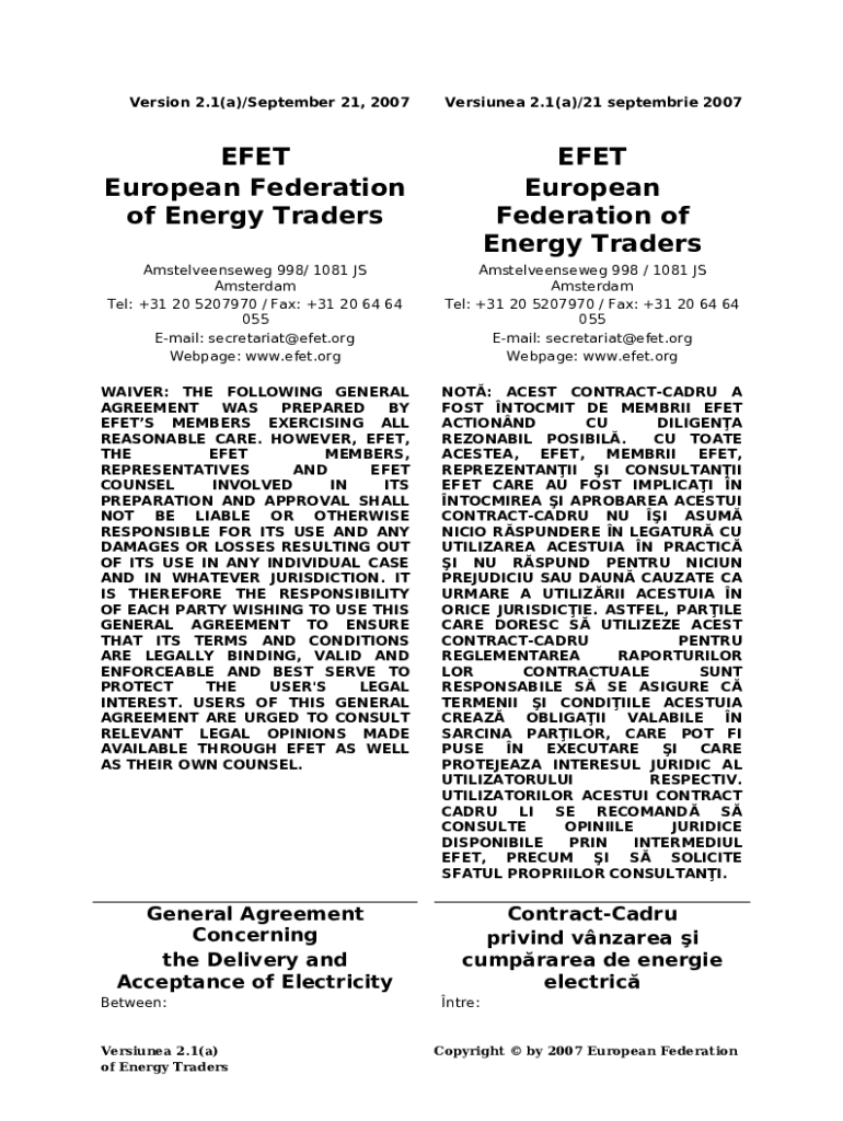 EFET General Agreement Power - 2.1a September 2007 ... Doc Template ...