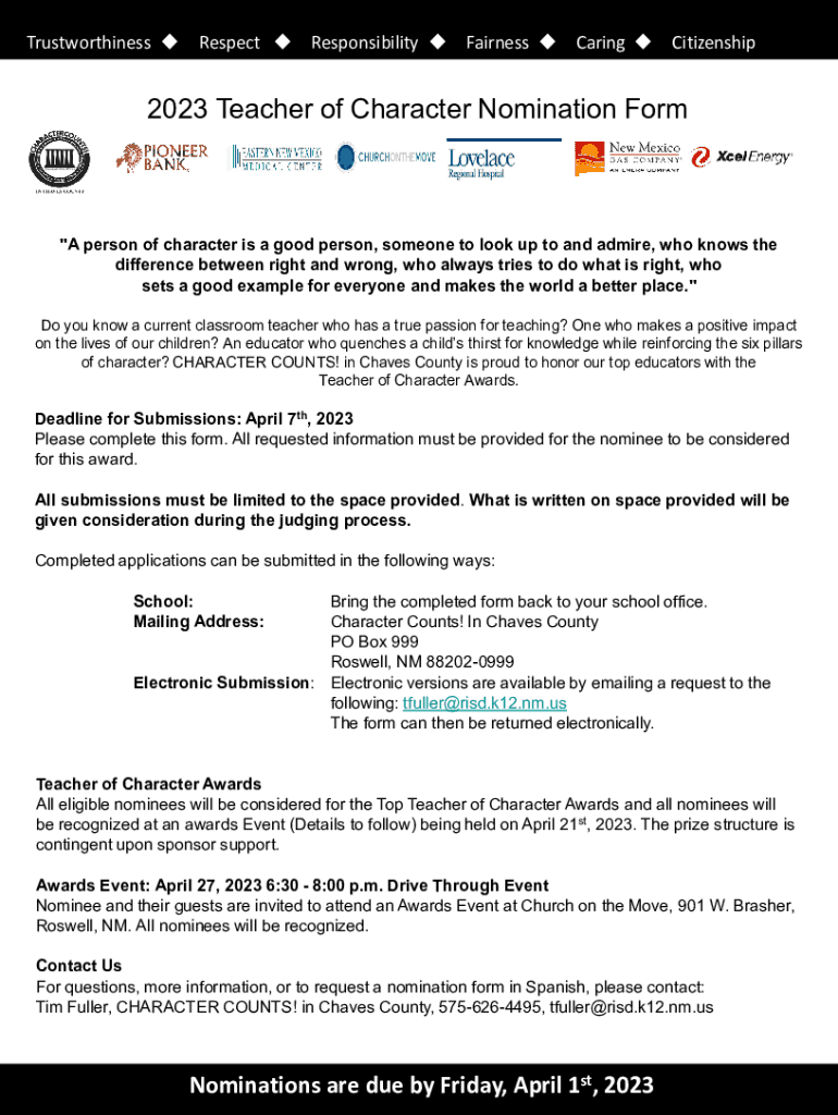 Fillable Online Personal Integrity Nomination Form Fax Email Print ...