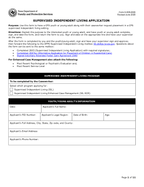 Fillable Online SUPERVISED INDEPENDENT LIVING APPLICATION Fax Email ...