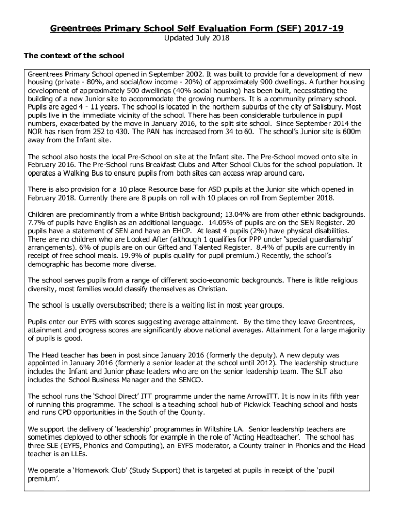 Fillable Online Greentrees Primary School Self Evaluation Form (SEF ...