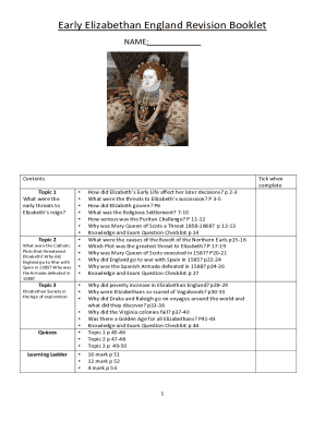 Fillable Online Early Elizabethan England, 1558-88 REVISION SHEET ...