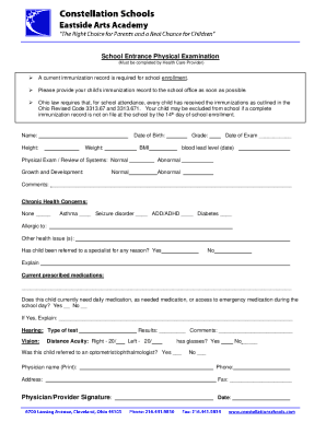 Fillable Online EAA School Entrance Physical Examination Form Fax Email ...