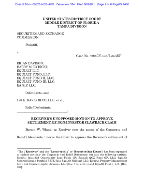 Fillable Online Unopposed Motion to Approve Settlement of Non-Investor ...