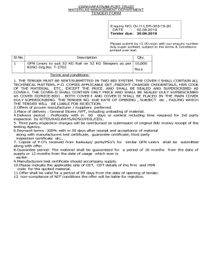 Fillable Online TENDER FORM Sl.No Description Qty. 1 GFN Liners to ... Fax Email Print - pdfFiller