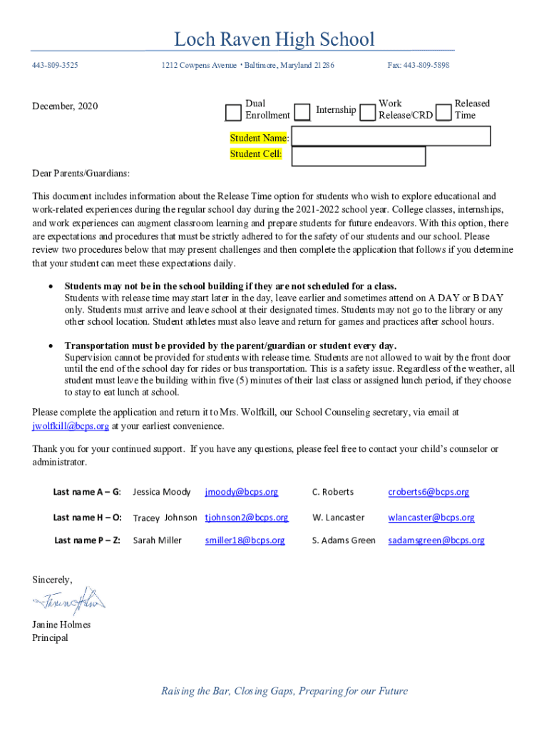 Fillable Online Loch Raven High School - Baltimore County Public ...