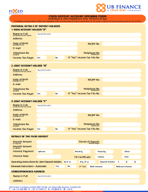 Fillable Online Rupee Fixed Deposit/Call Deposit Account Opening Form ...
