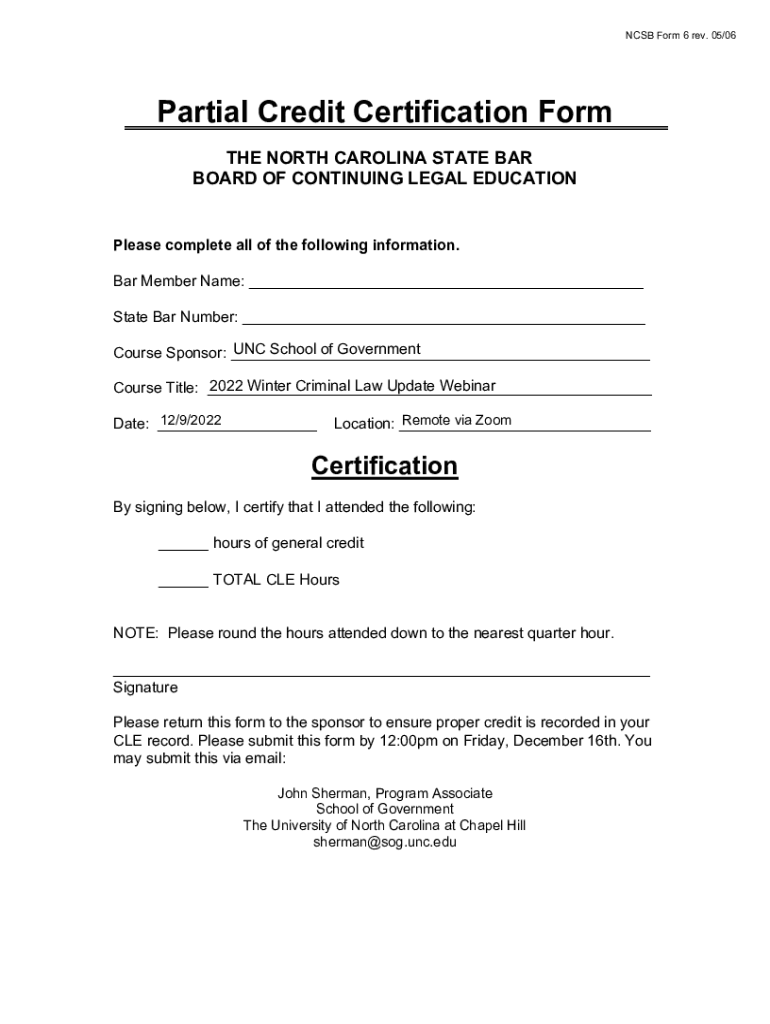 Fillable Online Partial Credit Certification Form - UNC School of Government Fax Email Print ...