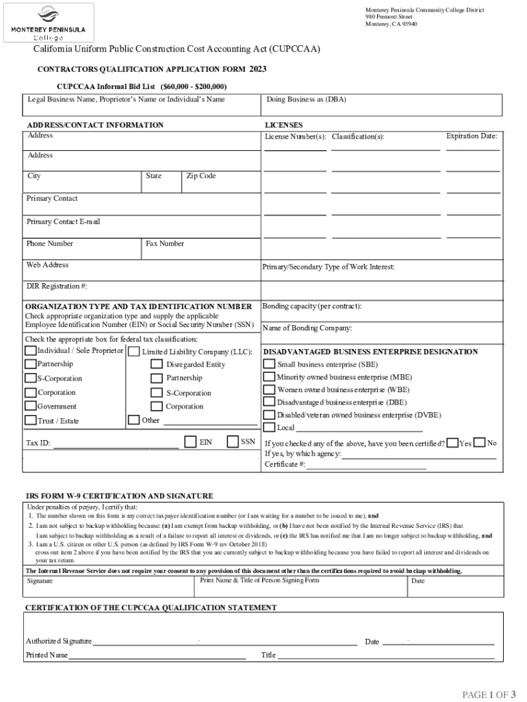 Fillable Online 2022 CUPCCAA Contractor Qualification Application Form FY 2022 Fax Email Print ...