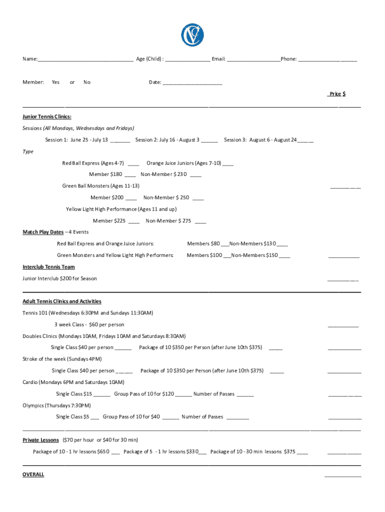 Fillable Online Junior Tennis ProgramsCarlsbadThe Club at La Costa Fax Email Print - pdfFiller