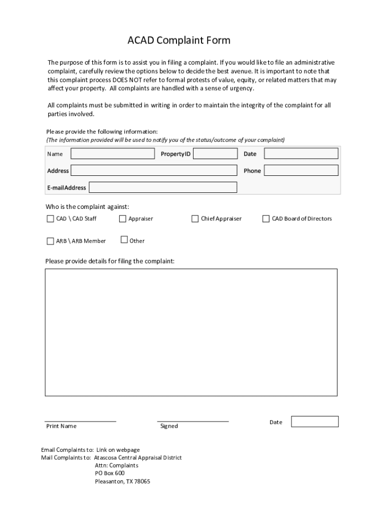 Fillable Online ACAD Complaint Form Fax Email Print - pdfFiller