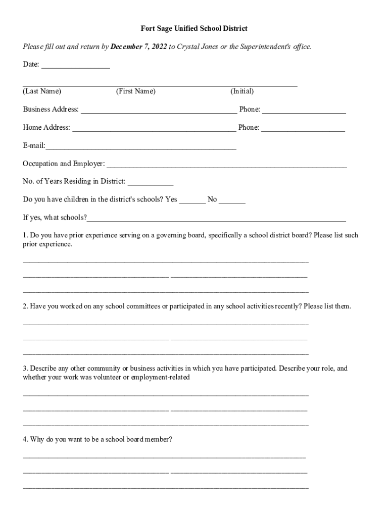 Fillable Online Fort Sage Unified School District Please fill out and return ... Fax Email Print ...