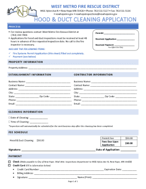 Fillable Online HOOD & DUCT CLEANING APPLICATION Fax Email Print ...