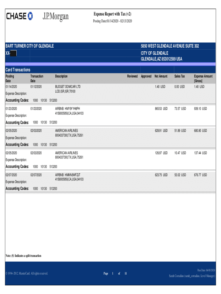 Fillable Online Expense Report with Tax (v2) BART TURNER CITY OF ... Fax Email Print - pdfFiller