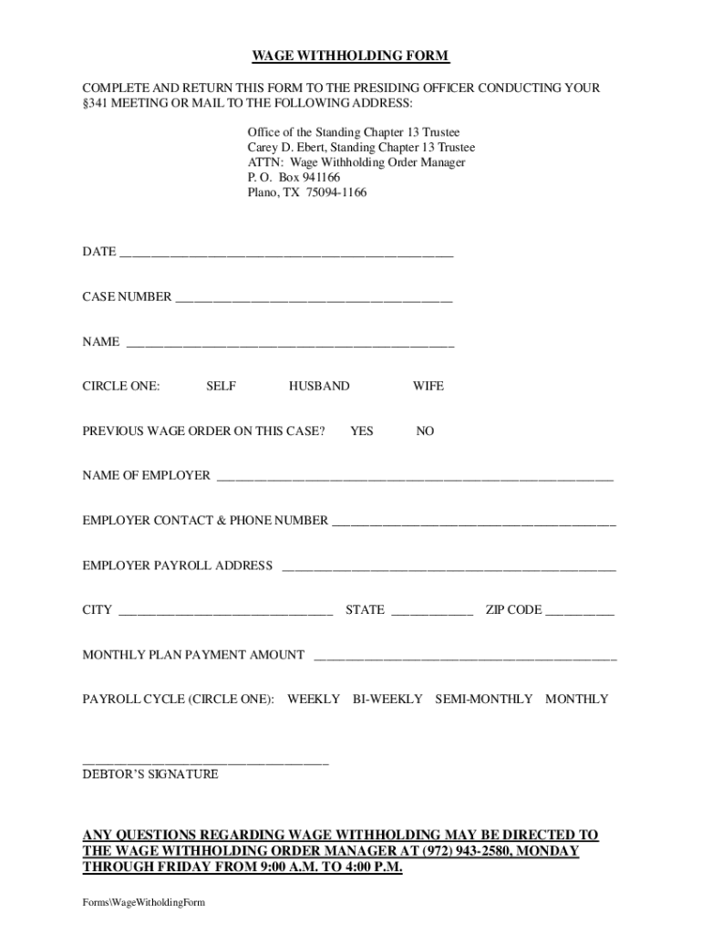 Fillable Online WAGE WITHOLDING FORM Fax Email Print - pdfFiller