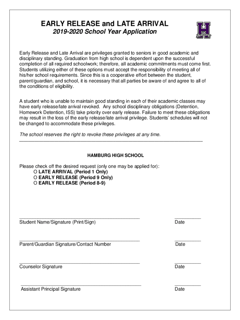 Fillable Online Late Arrival/Early Release Application Current Seniors Only Fax Email Print ...