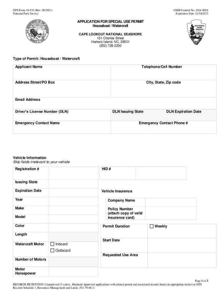 Fillable Online APPLICATION FOR SPECIAL USE PERMIT Houseboat / ... Fax ...
