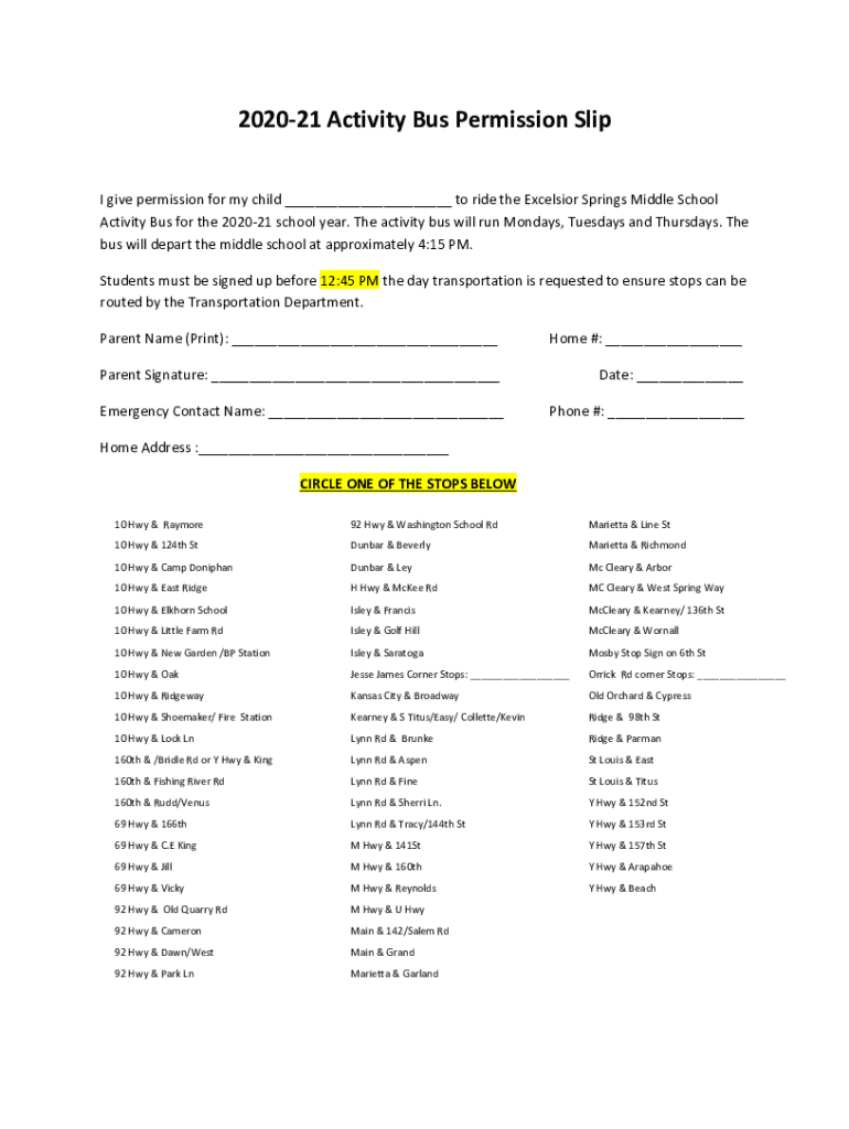 Fillable Online 18 Printable transportation permission slip template ...