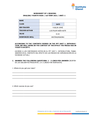 Fillable Online WORKSHEET N 1 READING Fax Email Print - pdfFiller