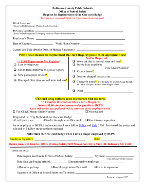 Fillable Online Request for Replacement of the One-card Badge Fax Email ...