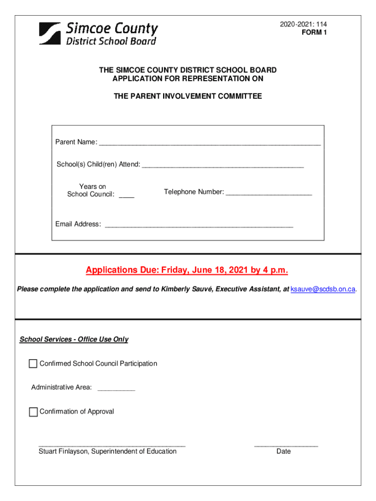 Fillable Online Simcoe County District School Board (SCDSB) Parent ...