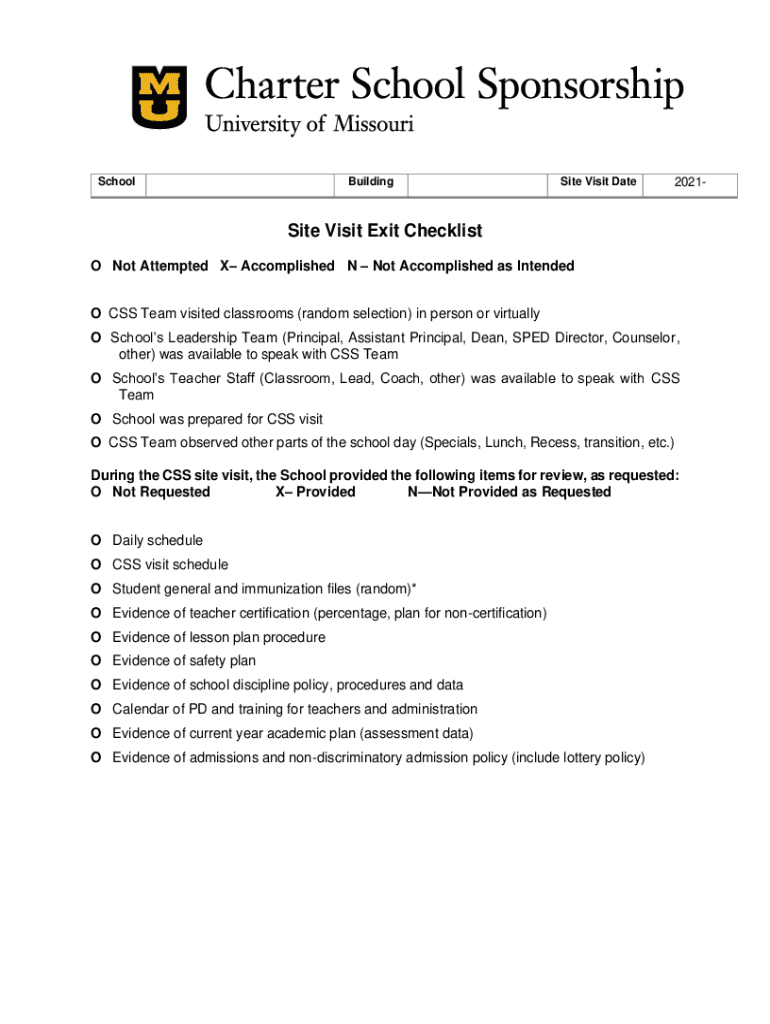 Fillable Online Site Visit Exit Checklist Fax Email Print - pdfFiller