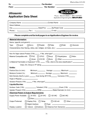 Fillable Online Ultrasonic Application Data Sheet Fax Email Print ...