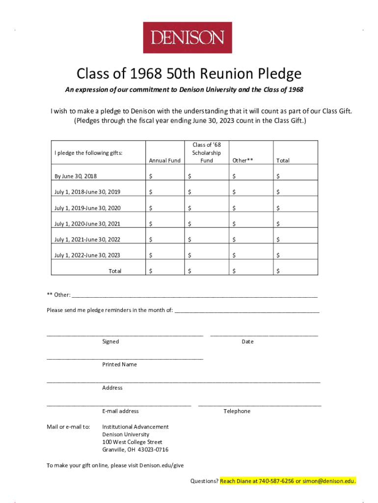 Fillable Online 50th Reunion Daily Schedule - Denison Alumni Fax Email Print - pdfFiller