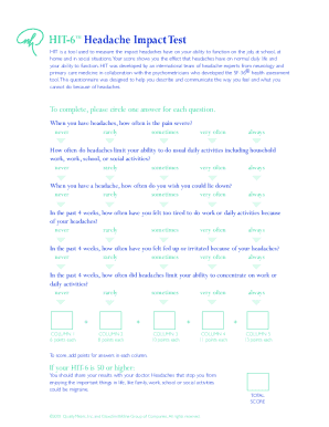 Fillable Online Form Structure: Headache Impact Test (HIT-6) Fax Email ...