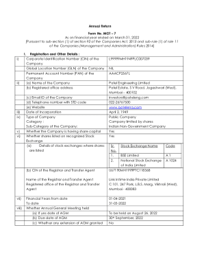 Fillable Online Annual Return Form No. MGT7 As on financial year ...