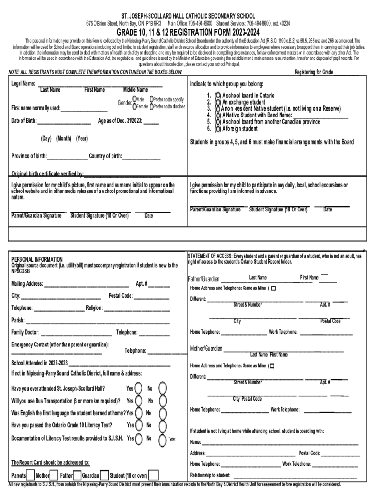 Fillable Online Student Services - St. Joseph-Scollard Hall Catholic ... Fax Email Print - pdfFiller