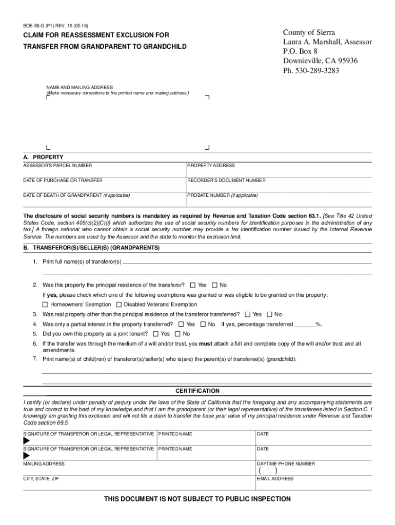 Fillable Online Claim for Reassessment Exclusion for Transfer From ... Fax Email Print - pdfFiller