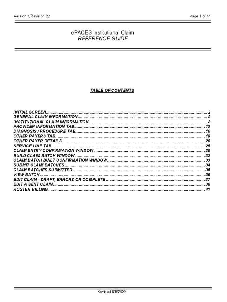 Fillable Online ePACES Institutional Claim REFERENCE GUIDE Fax Email ...