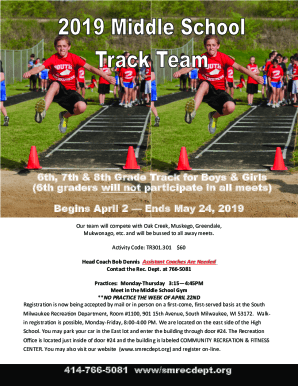 Fillable Online 6th, 7th & 8th Grade Track for Boys & Girls (6th ...