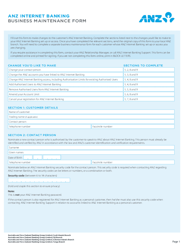 Fillable Online Anz Commercial Cards Maintenance Form - Fill Out and ...