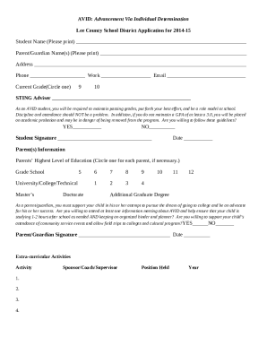 Student Application AVID: Advancement Via Individual ... Doc Template ...
