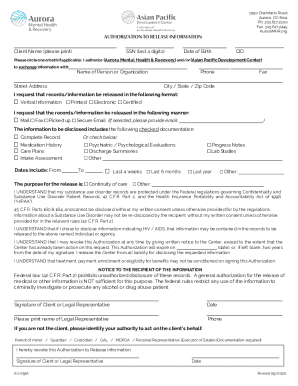 Fillable Online AUTHORIZATION TO RELEASE INFORMATION Client Name ( ... Fax Email Print - pdfFiller