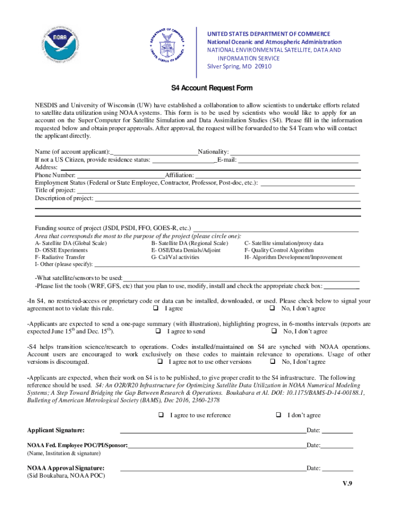 Fillable Online stratus ssec wisc S4 Account Request Form Fax Email ...
