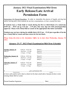 Fillable Online Early Release/Late Arrival Permission Form Fax Email ...
