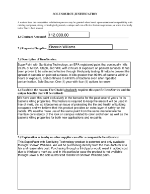 Fillable Online sole source sherwin williams for barracks paint ... Fax Email Print - pdfFiller