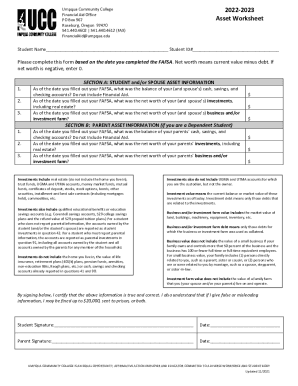 Fillable Online 2022-2023 Asset Worksheet Fax Email Print - pdfFiller
