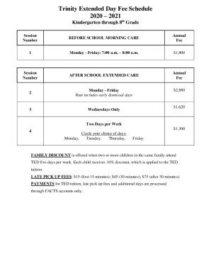 Fillable Online Trinity Extended Day Fee Schedule Fax Email Print ...